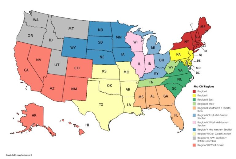map-of-chapter-regions | The Rho Chi Pharmacy Honor Society