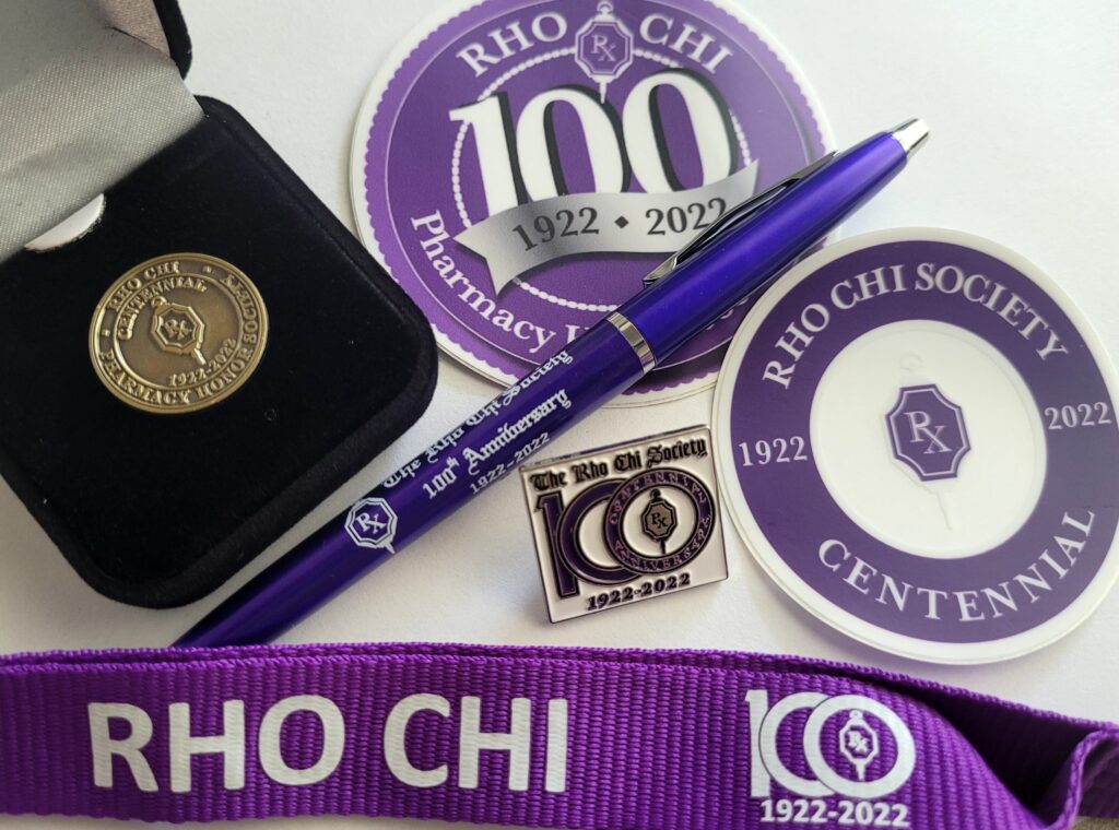 Centennial Swag and Donor Pin Photo | The Rho Chi Pharmacy Honor Society